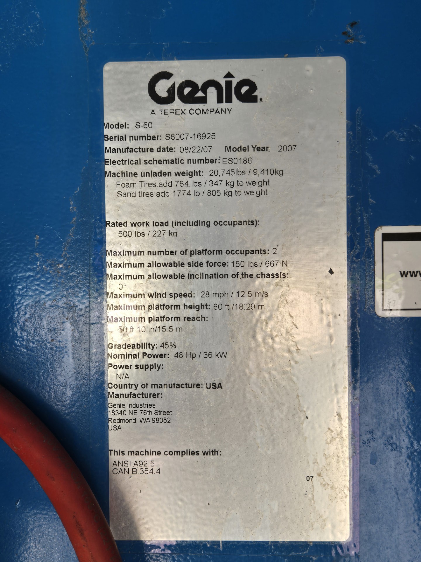 2007 GENIE S-60 TRAX